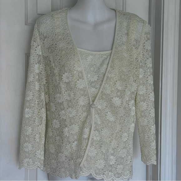 Alex Evenings | Tops | Alex Evenings Cream Ivory 2 Piece Jacket Tank ...